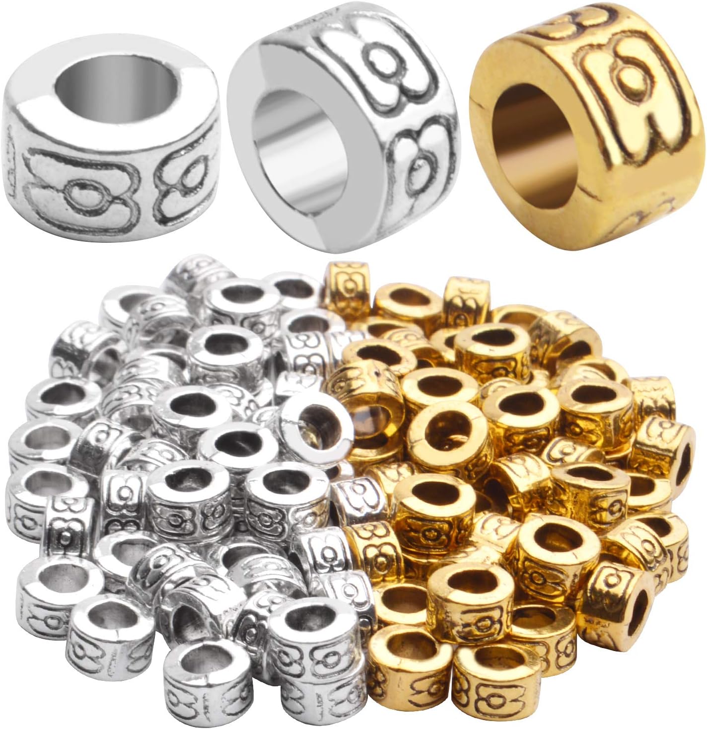 Amazon.com: 50pcs Antique Silver 5mm Large Hole Spacers Round Spacer ...