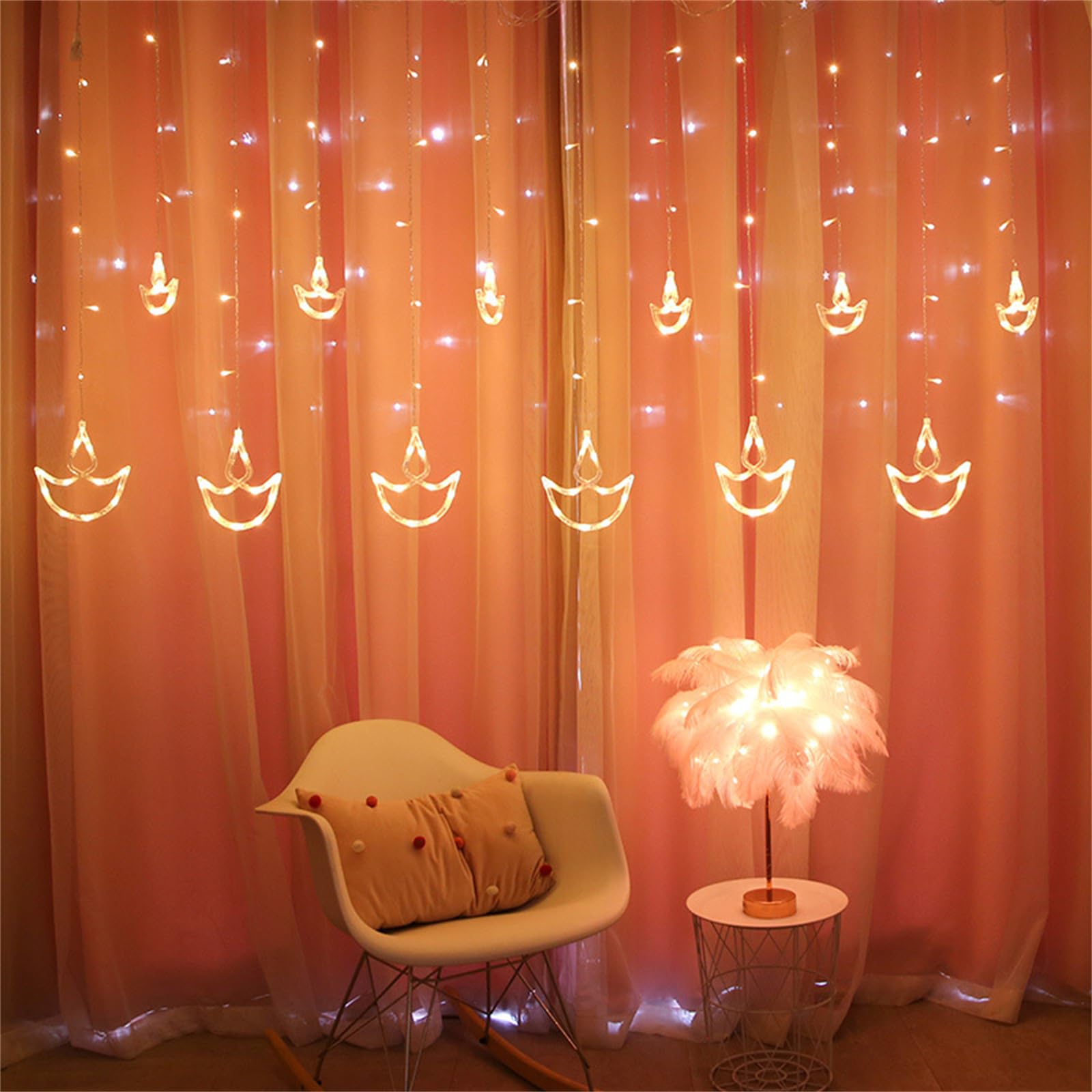 Diwali String Lights Decorations, Happy Diwali DIYAS Curtain Light, 12 ...