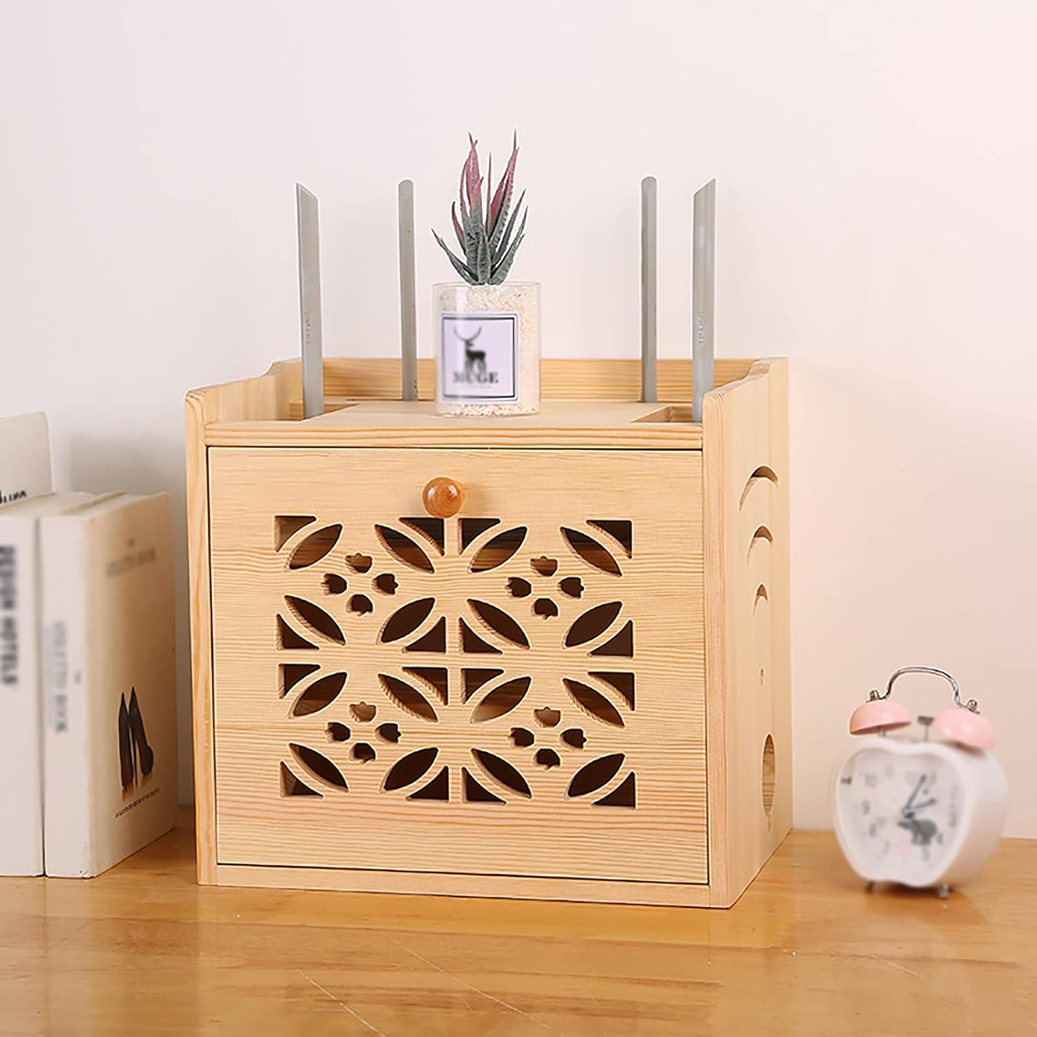 WiFi Router Box,Router Storage Box WiFi Router Shelf Solid Wood ...