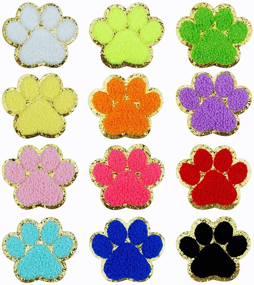 Amazon.com: SaktopDeco 12 PCS Paw Print Patch Gold Edges Chenille ...