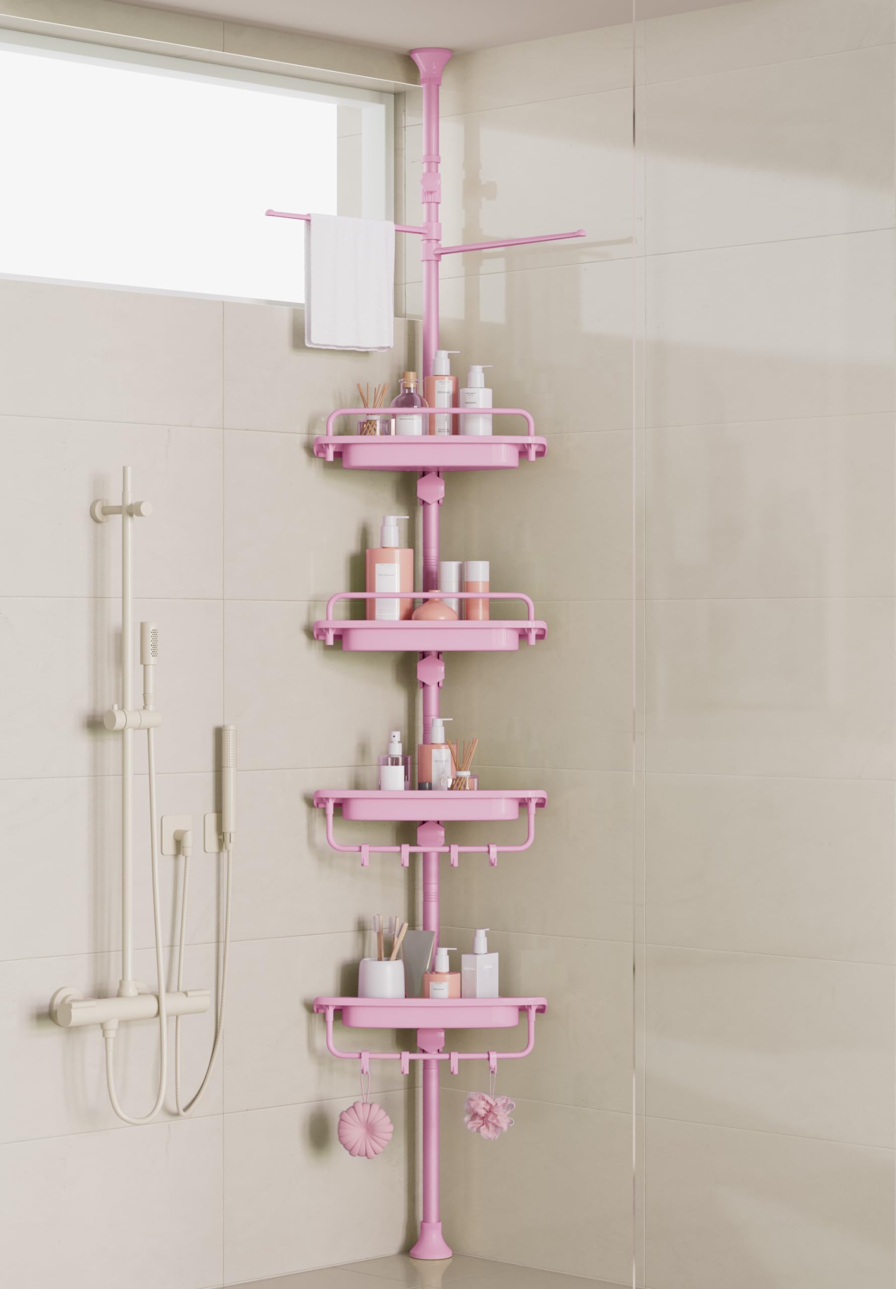 Amazon.com: XLHOMO 32-122inch Corner Shower Caddy Tension Pole Pink ...
