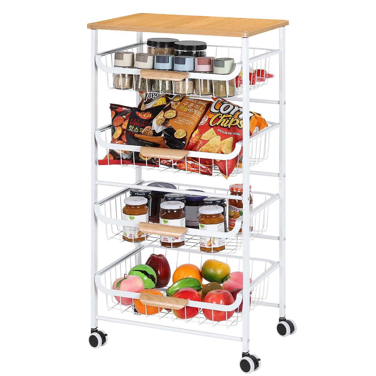 Amazon.com: HEOMU 5 Tier Rolling Kitchen Storage Cart, Metal Snack Cart ...