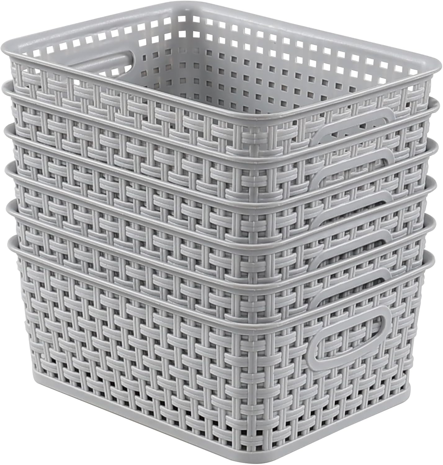 Ramddy 6 Pack Plastic Weave Storage Basket, Silver Grey Small Kitchen ...