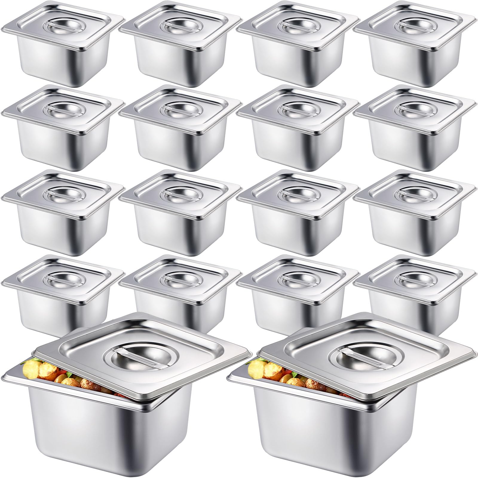 Zubebe 16 Pack Hotel Pan with Lid 4 Inch Deep Steam Table Pan 0.9 mm ...