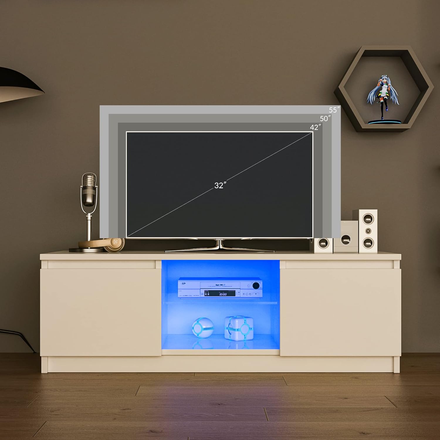 Buy Boloni White TV Stand with LED Light for 55 Inch TV, Modern ...
