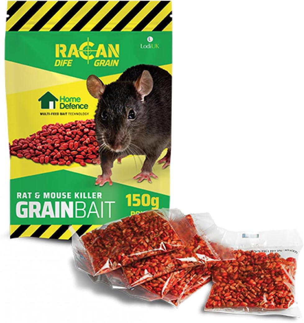 Racan Dife Rat & Mouse Killer Grain Bait Rodent Poison 150g Pouch (6 x ...