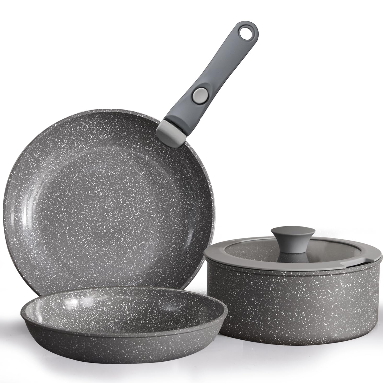 Amazon.com: Vkoocy Gray Non Stick Pot and Pan Set with Removable Handle ...