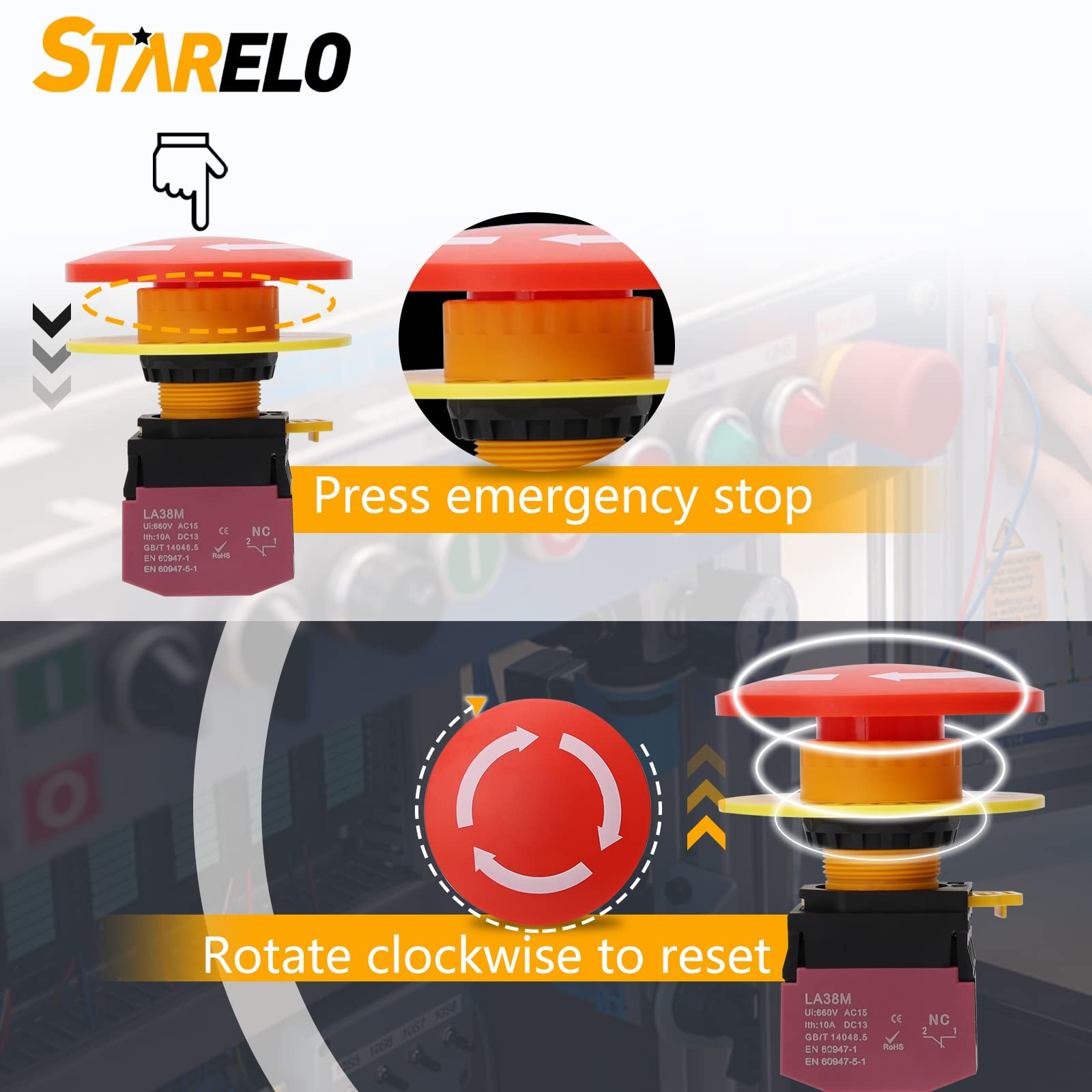 Snapklik.com : 22MM 1NC Big Head Red Mushroom Emergency Stop Latching ...