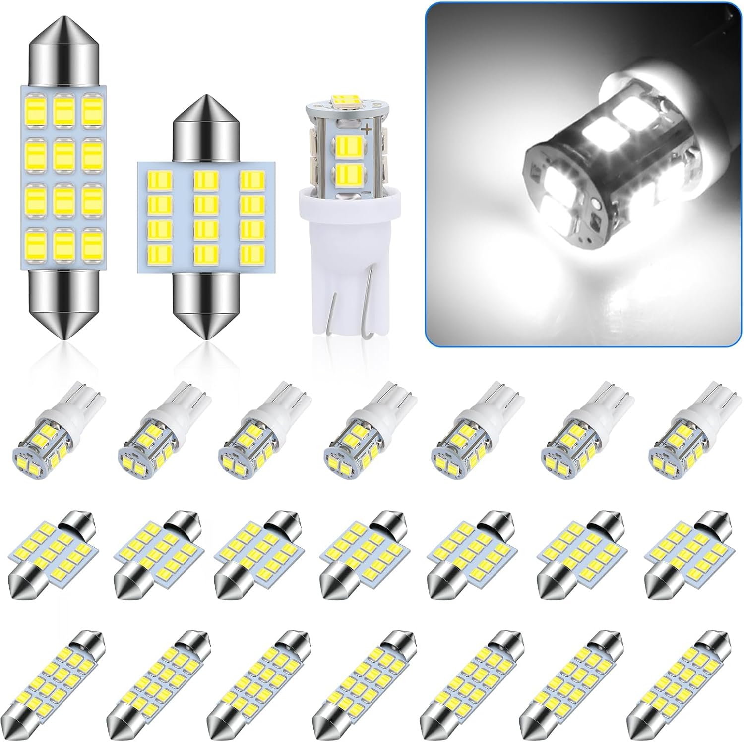 921 168 175 194 LED Bulbs 24PCS, 31mm 42mm T10 LED Dome Light Car Bulb ...