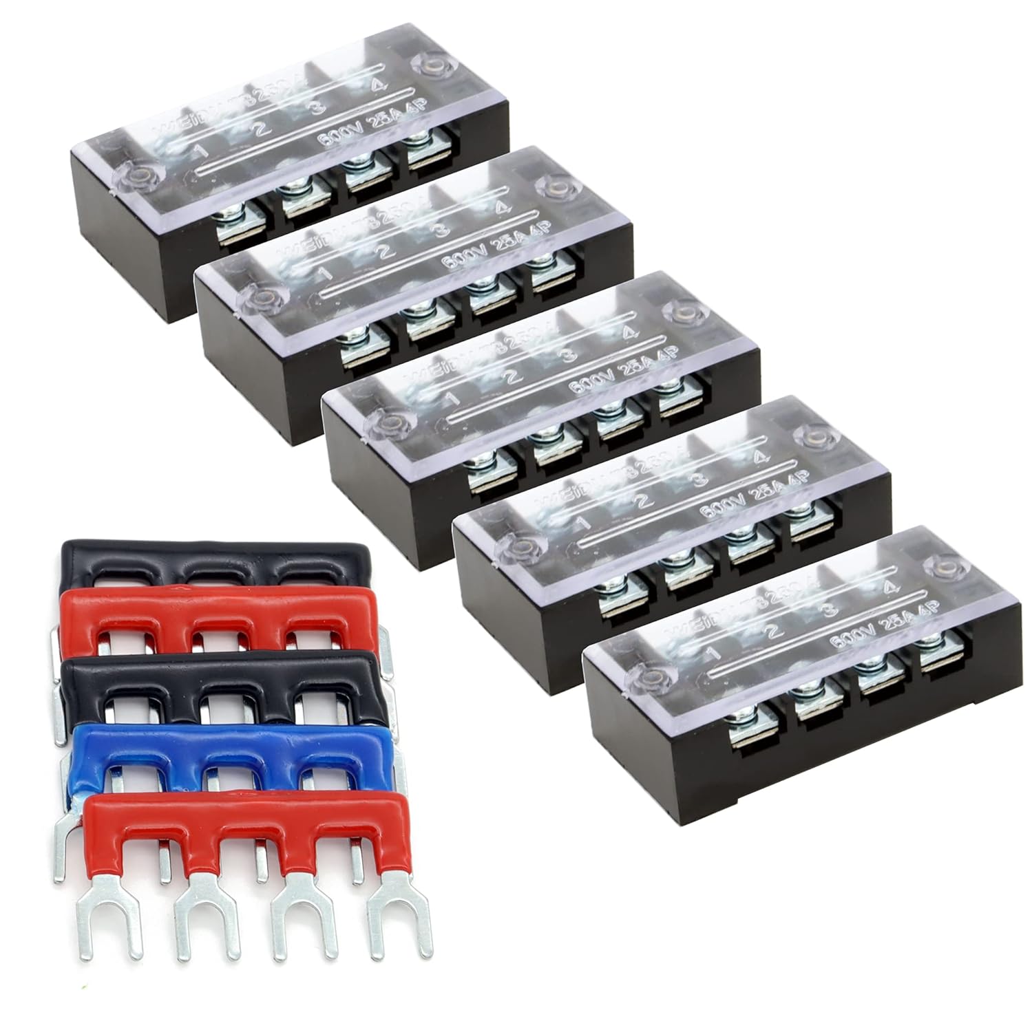 JBT 5 Set Terminal Blocks, 600V 25A Dual Row Screw Terminal Strip with ...