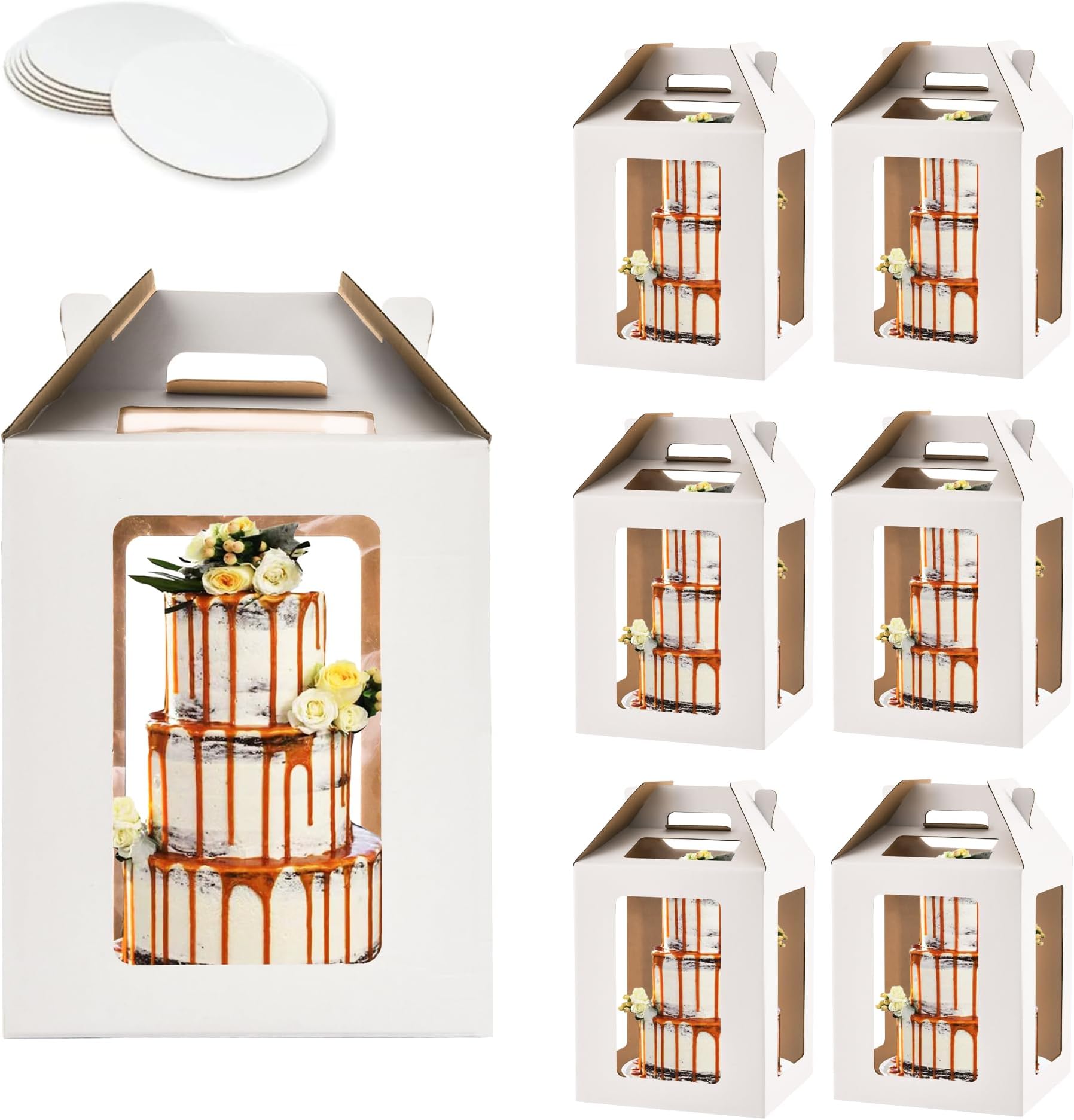 Amazon.com: CAKINBOX Tall Cake Boxes with window and Cake Boards in 2 ...
