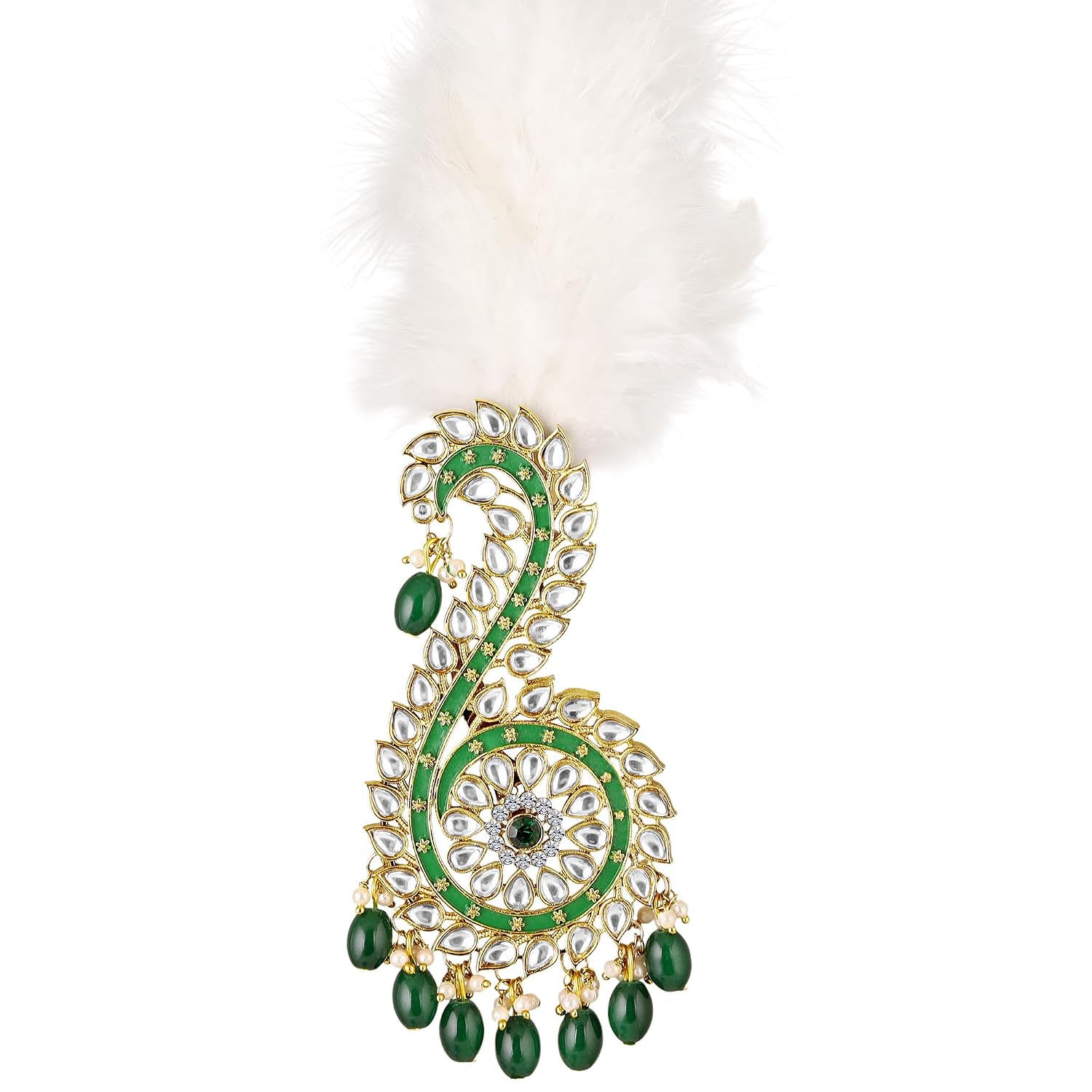 Buy Mahi Royal Green & White Crystals Safa Kalangi for Groom ...