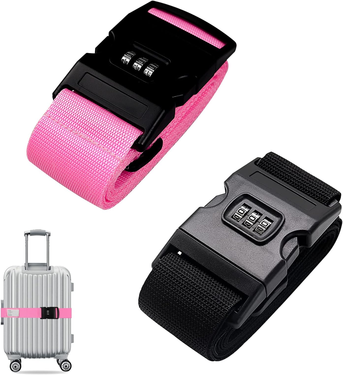 Luggage Strap, 2pcs Suitcase Straps with Password Lock Information Card ...