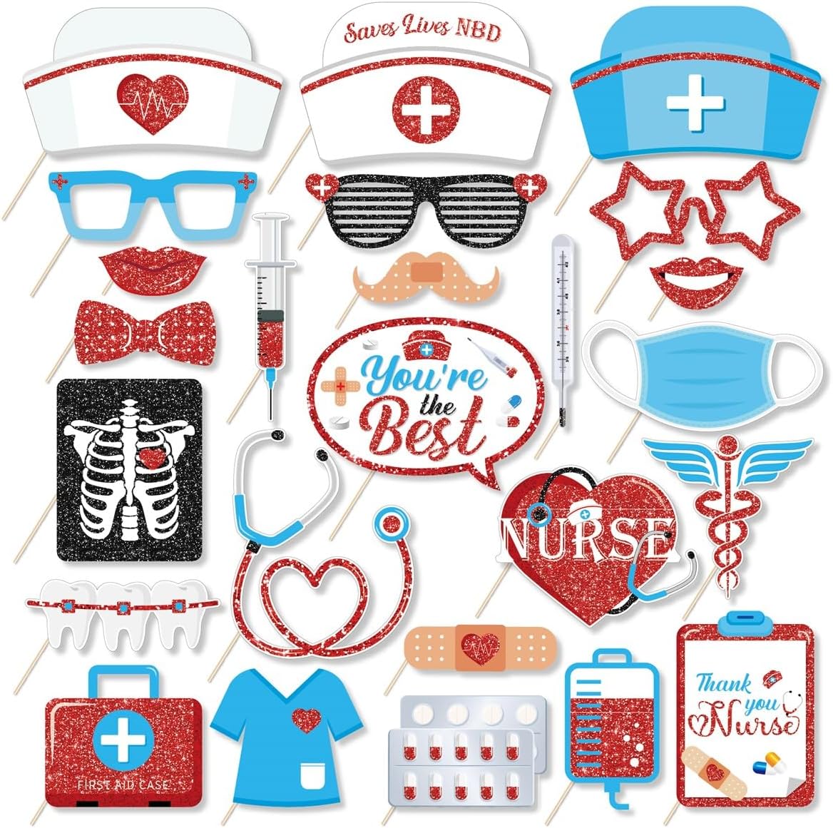 LOONELO 25pcs Thank You Nurse Photo Booth Props Kit, Happy Nurses ...