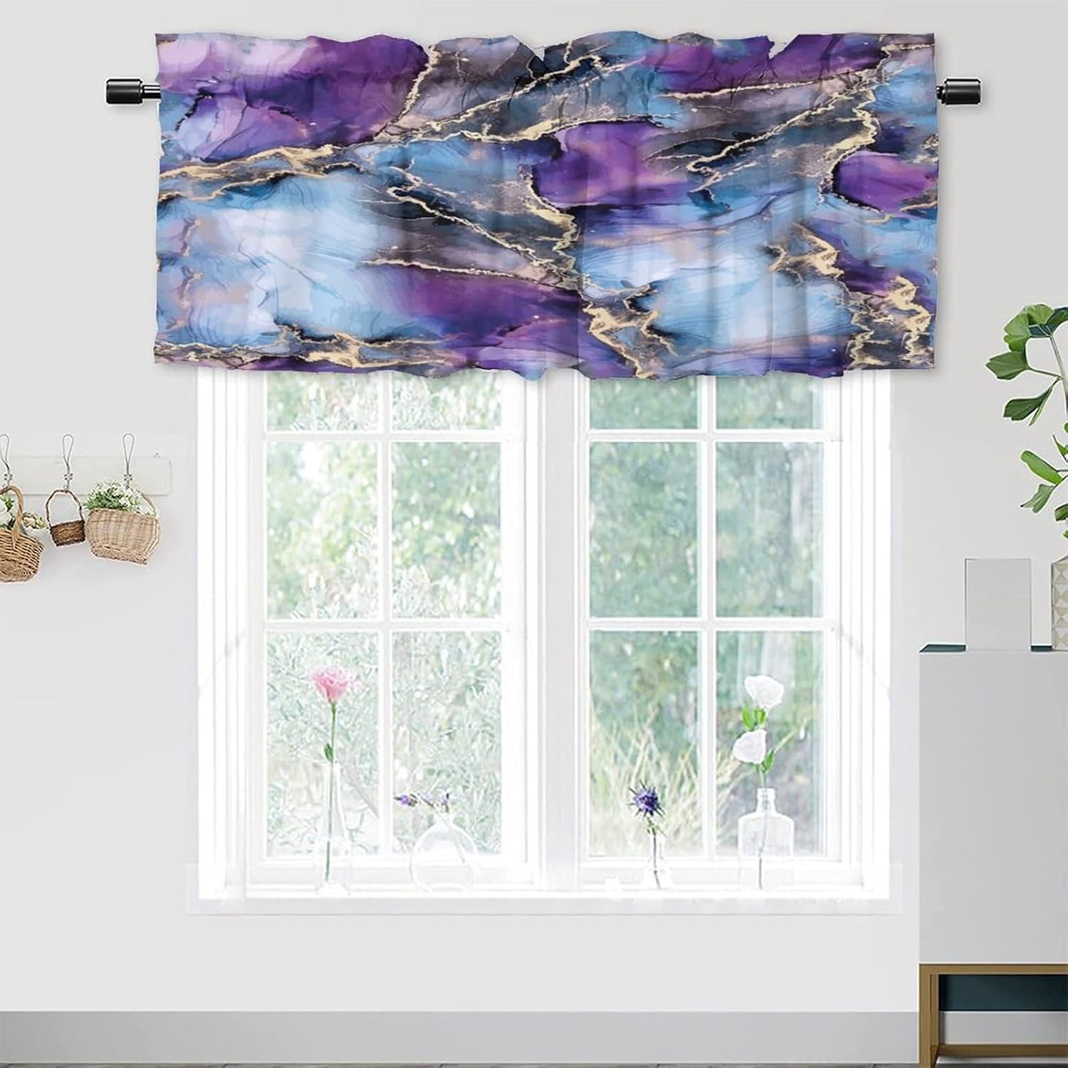 Amazon.com: Abstract Watercolor Marble Rod Pocket Valance Curtains ...