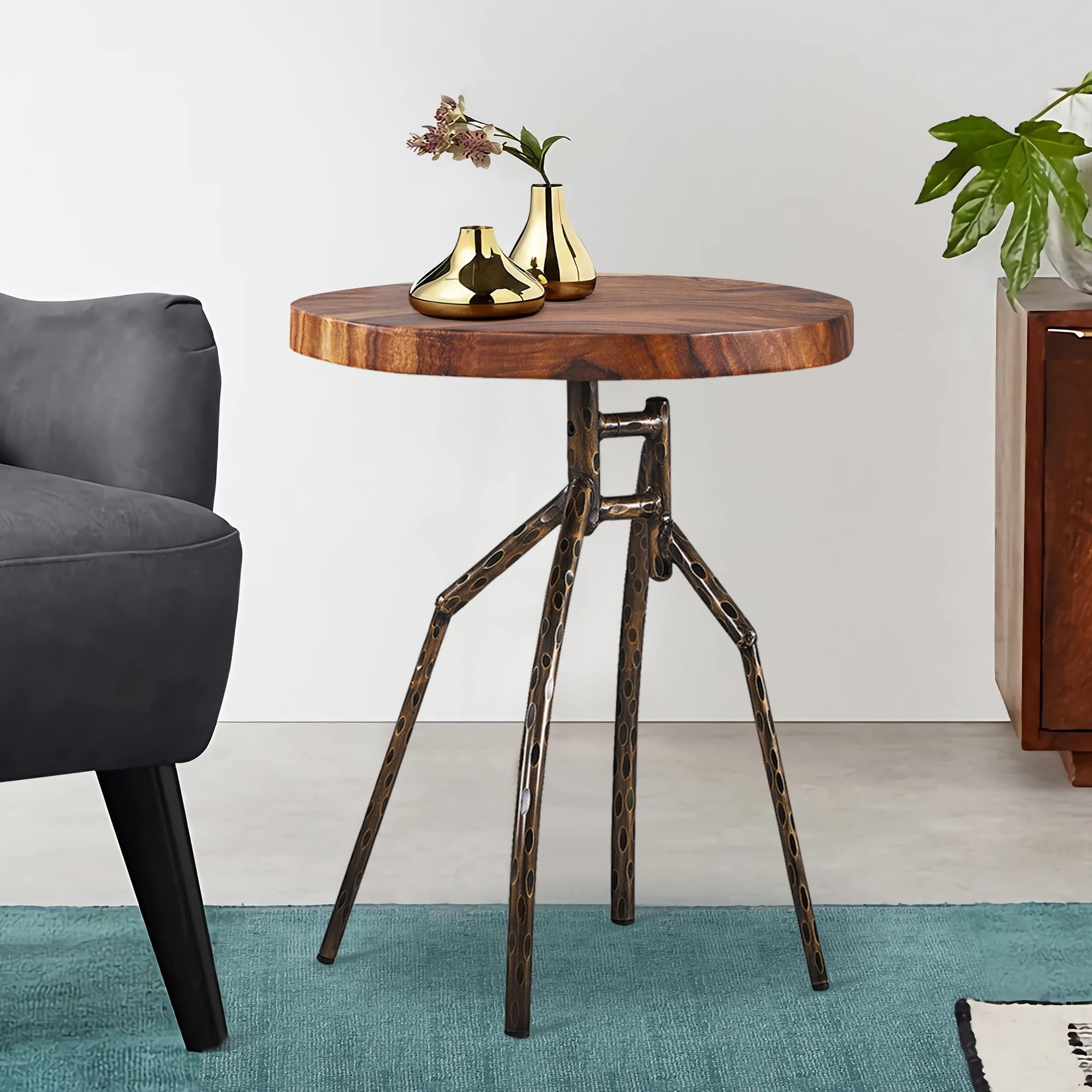 Amazon.com: GWAREZ Industrial Iron Adjustable Crank Accent Table,Walnut ...