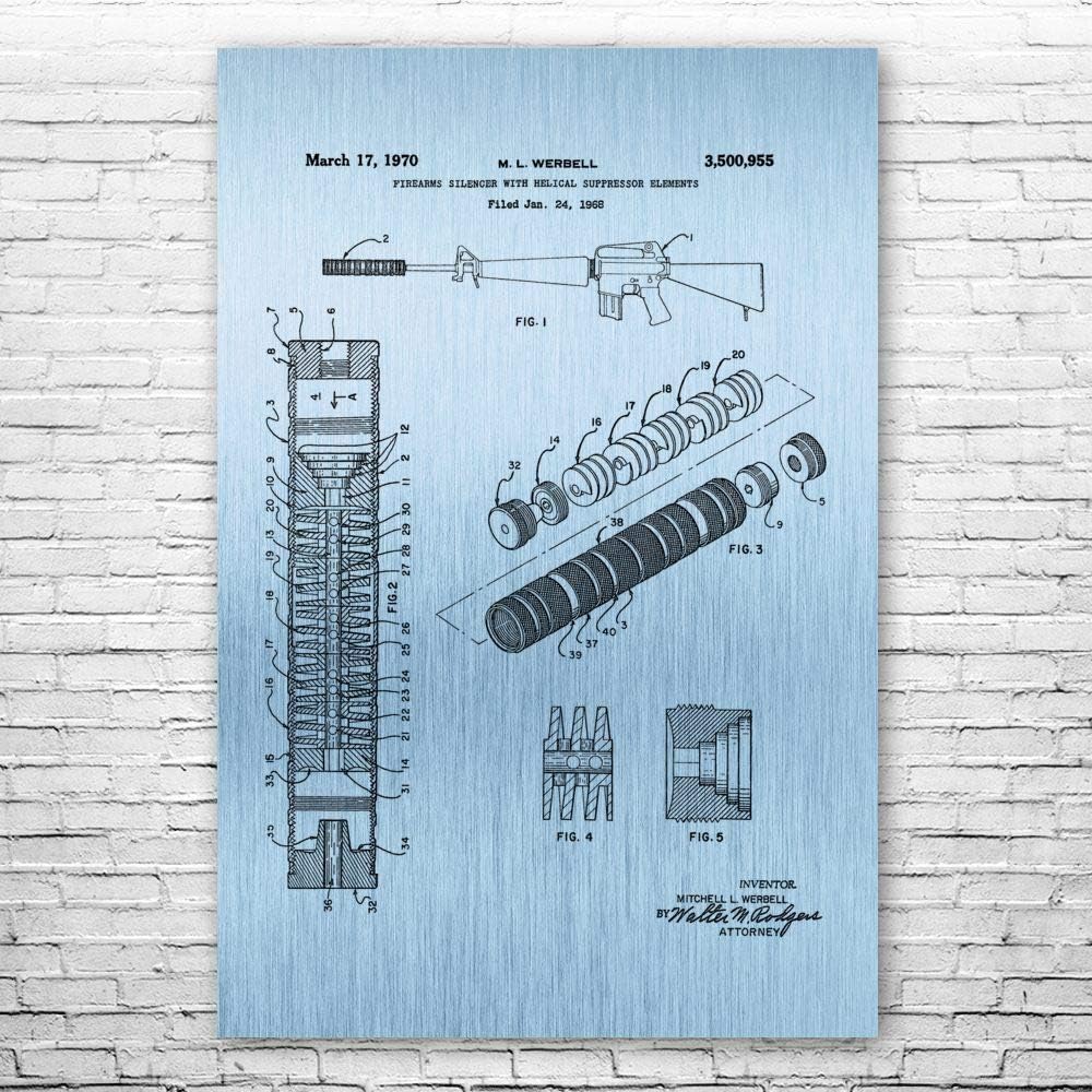 Amazon.com: Rifle Silencer Poster Print, M16 Rifle, Silencer Blueprint ...