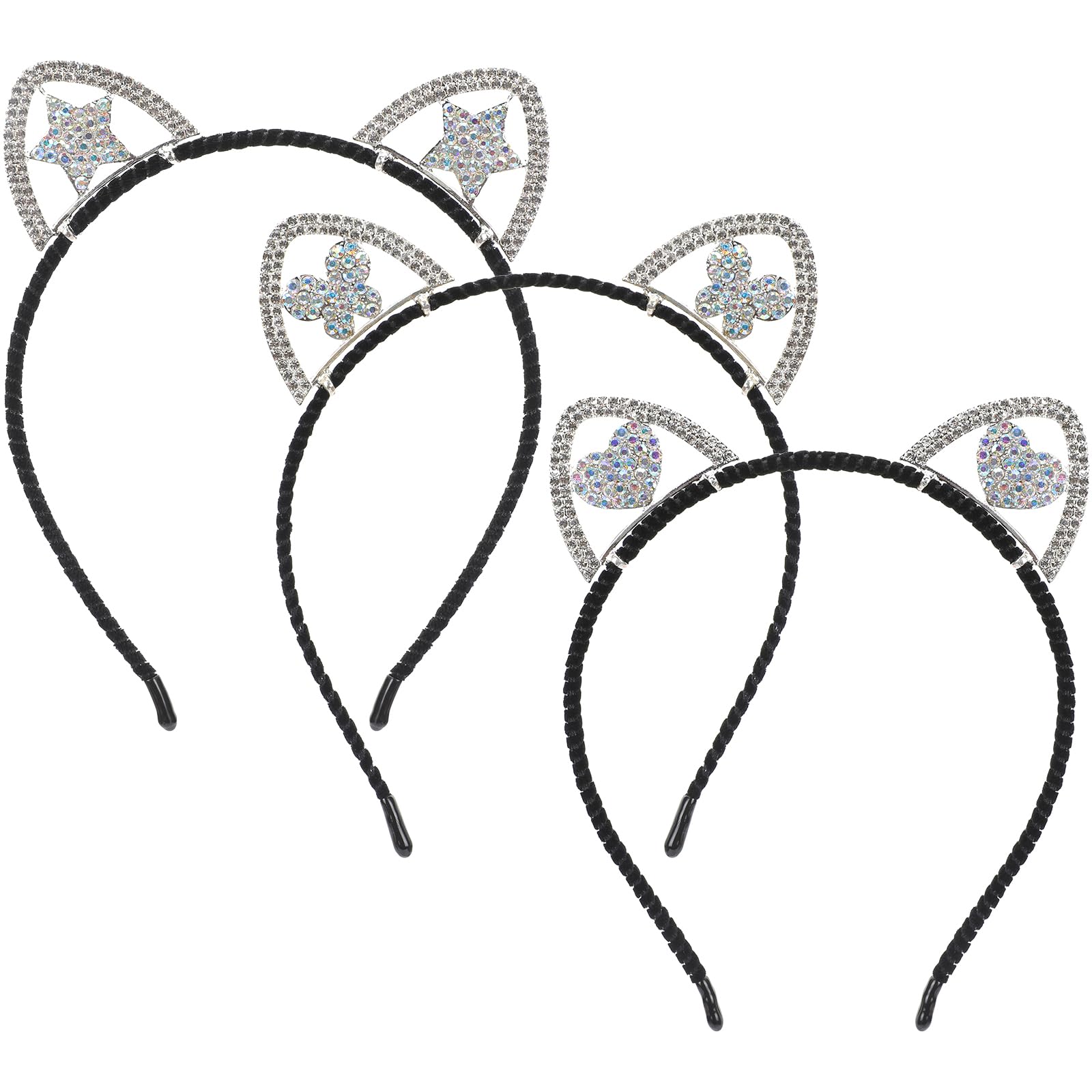 Amazon.com : VISSTREE Rhinestone Cat Ears Headband - 3 Pieces Crystal ...