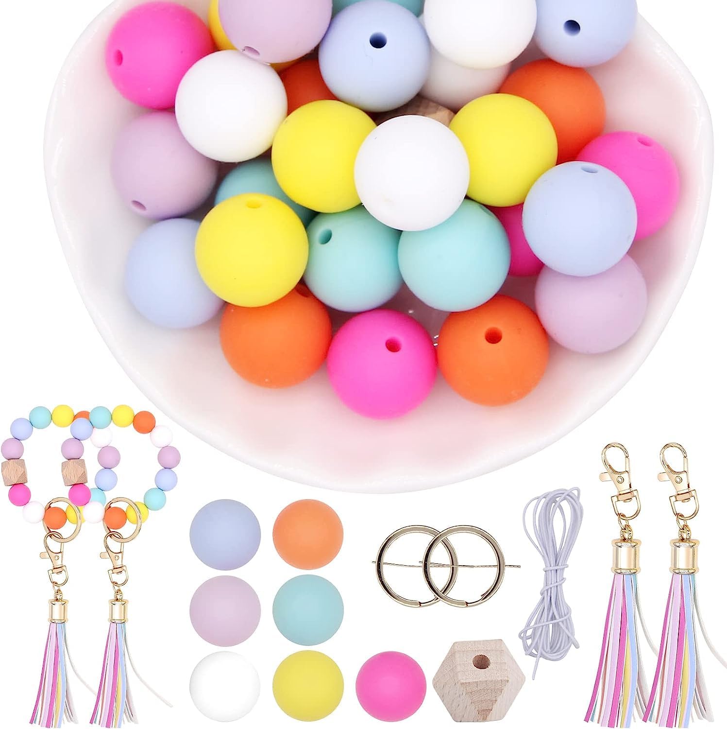 Amazon.com: 31pcs Silicone Beads for Keychain Making Kit Rubber Beads ...