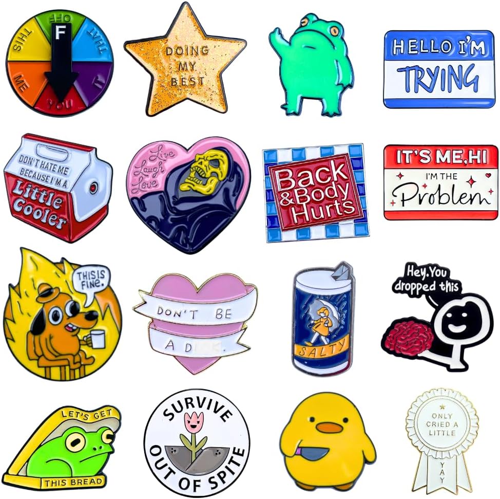 Amazon.com: 16PC Funny Enamel Pins Cute Cool Fun Button Lapel Metal ...