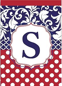 Amazon.com : Monogram S Red White Polka Dot and Filigree Blue 18 x 13 ...