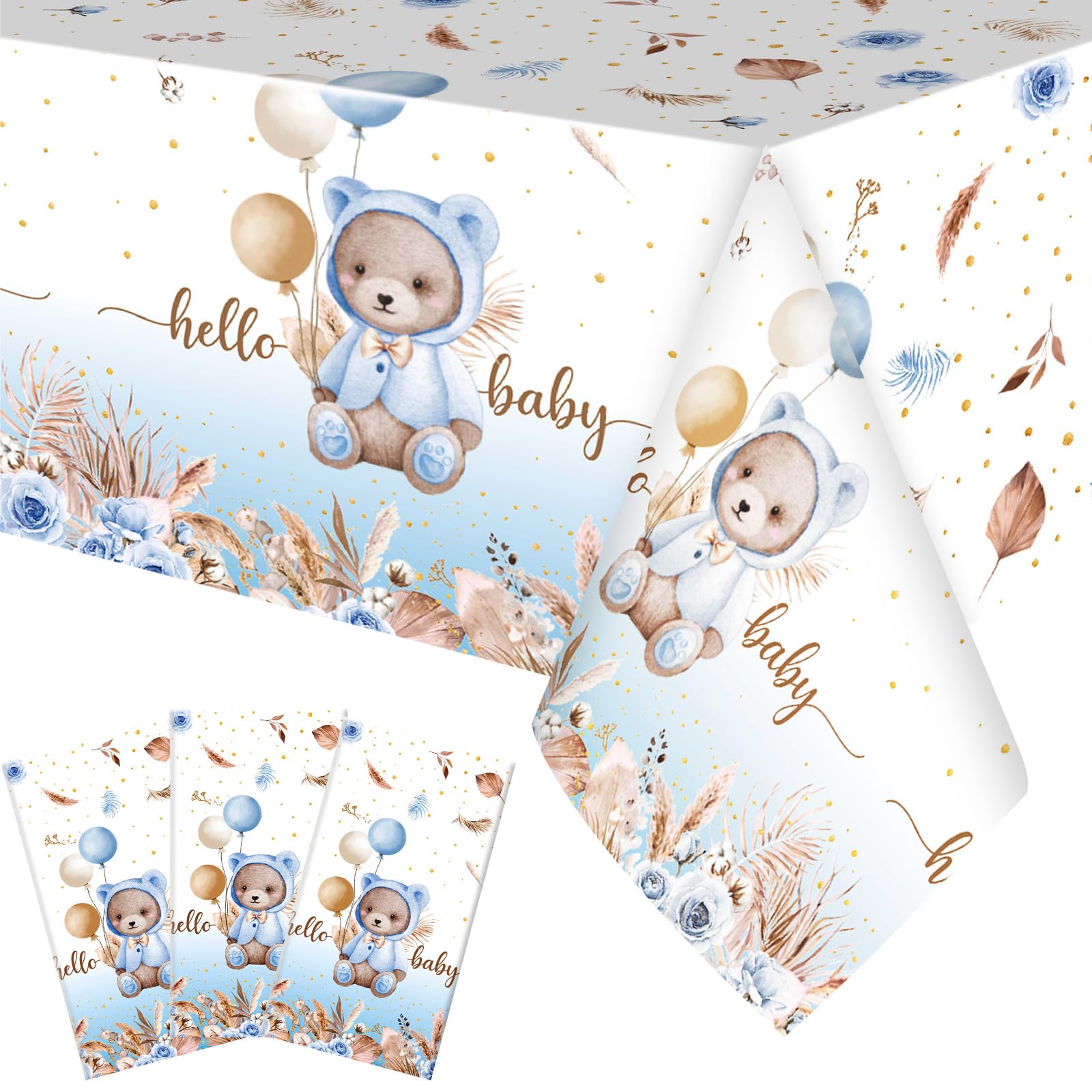 Amazon.com: Newwiee 3pcs Bear Baby Shower Theme Tablecloth Bear Table ...