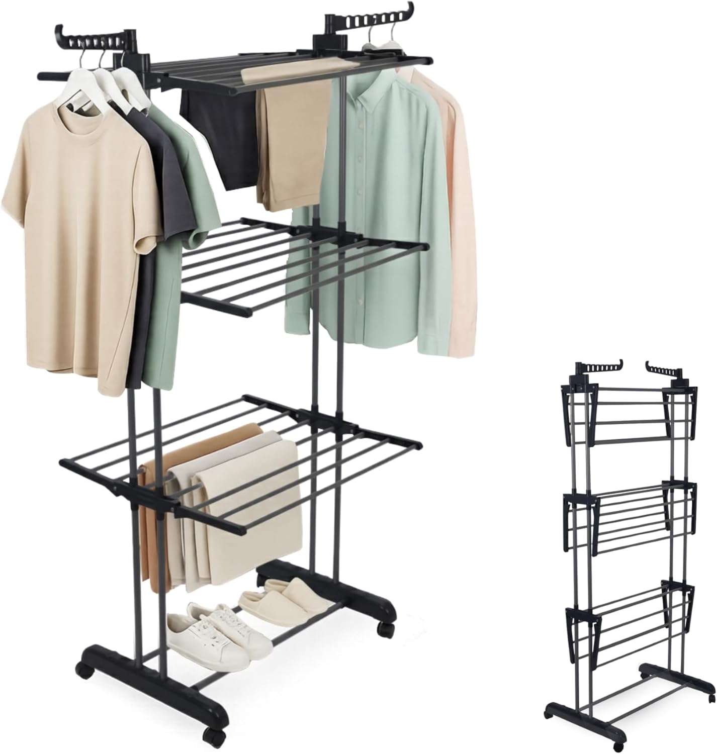 Straame 4-Tier Winged Clothes Airer – Foldable Clothes Drying Rack with ...