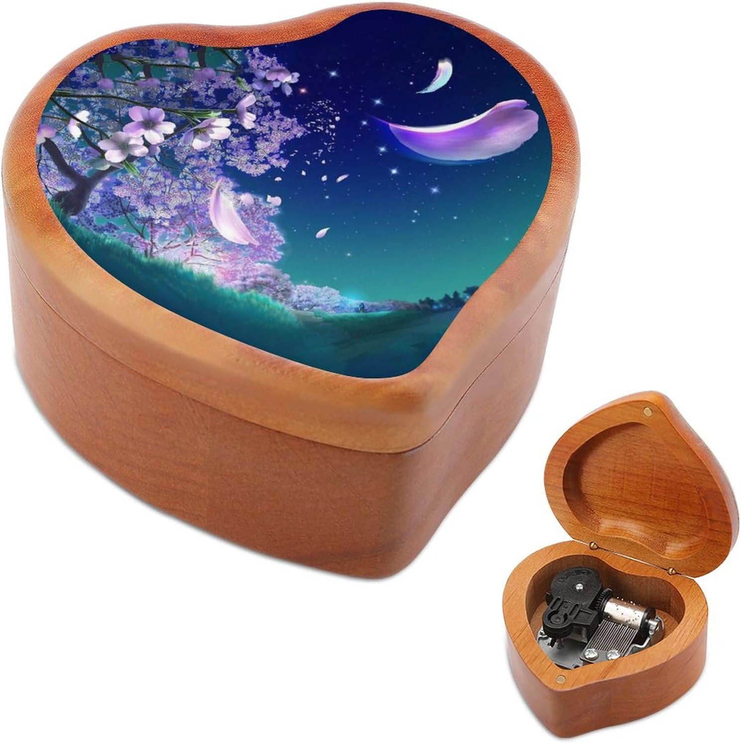 Amazon.com: Cherry Blossom Wooden Music Box Heart Shaped Musical Box ...