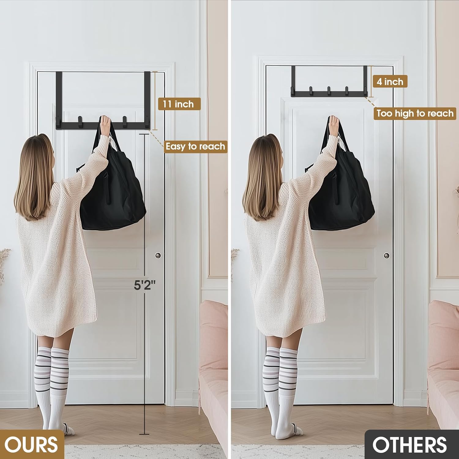 Over The Door Hooks Hanger with 11-Inch Extended Brackets for Easy ...
