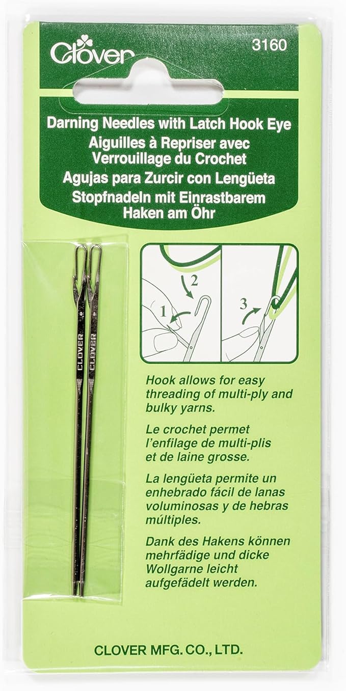 Amazon.com: Clover 3160 Darning Needles with Latch Hook, Eye, 2-Piece ...