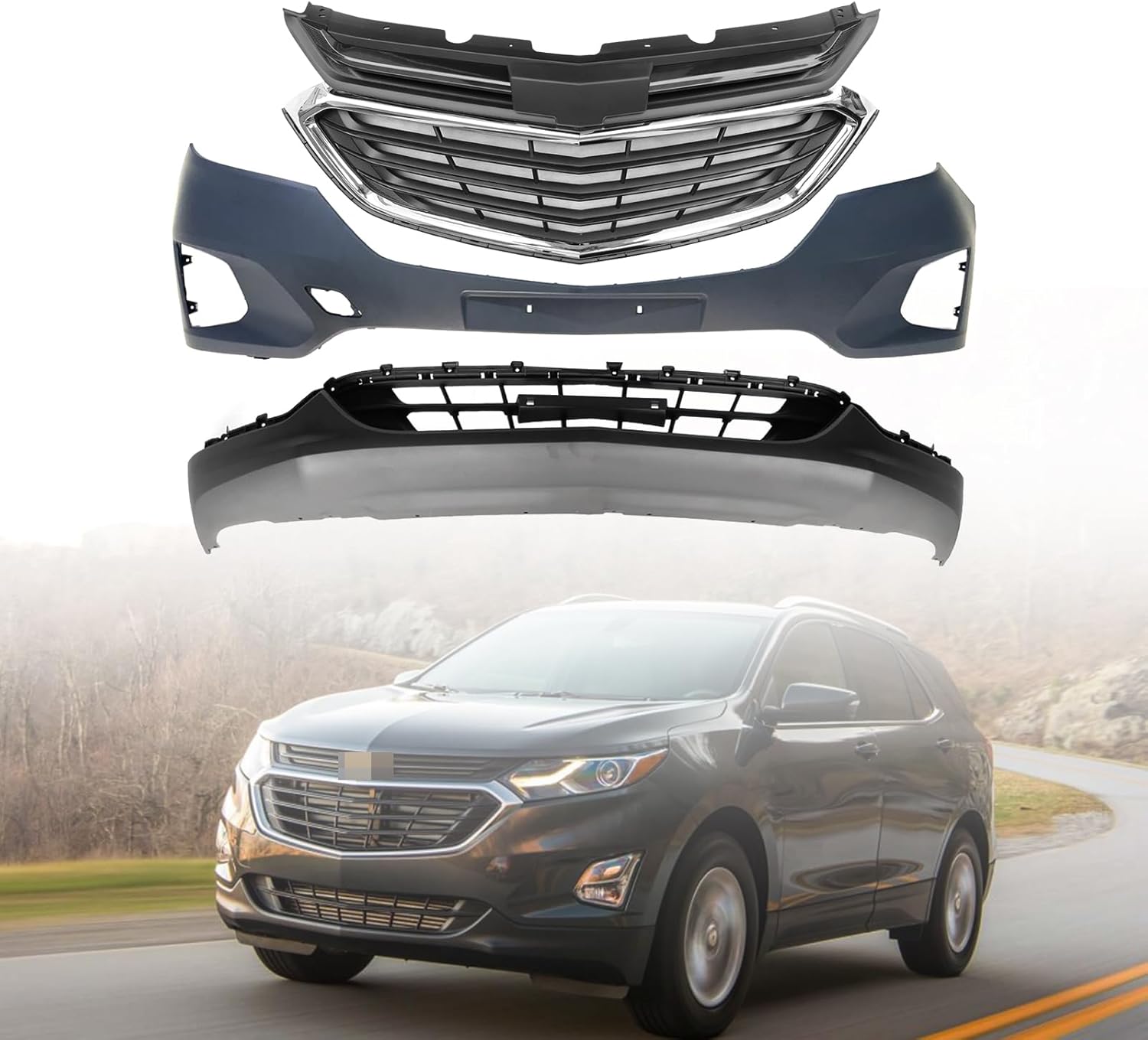 Amazon.com: Front Bumper Cover & Lower Valance Grille & Upper Grill ...