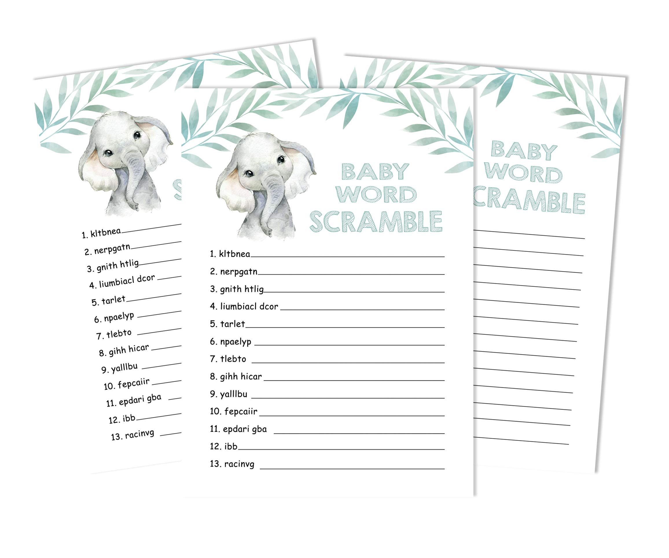 Elephant Baby Shower Word Scramble Printable Elephant Themed Baby