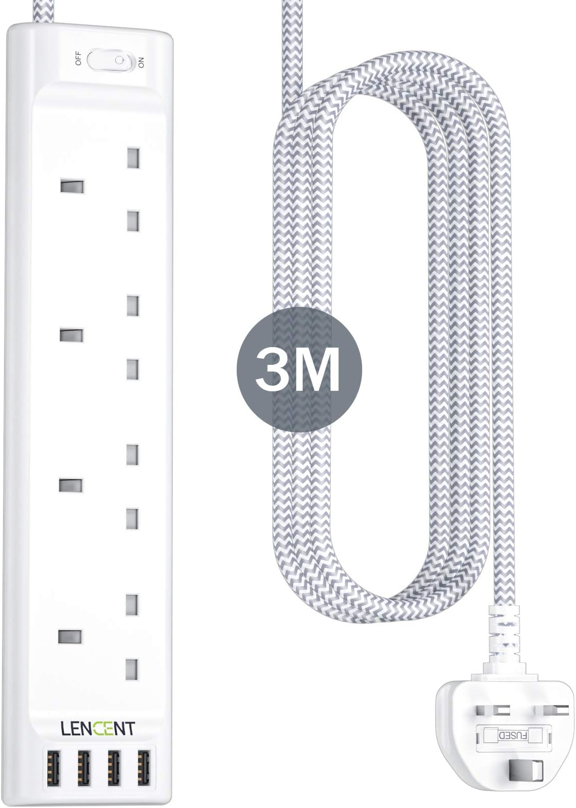 PRO ELEC 15387 4 Way 2 USB Extension Lead, White, 3m: Amazon.co.uk ...