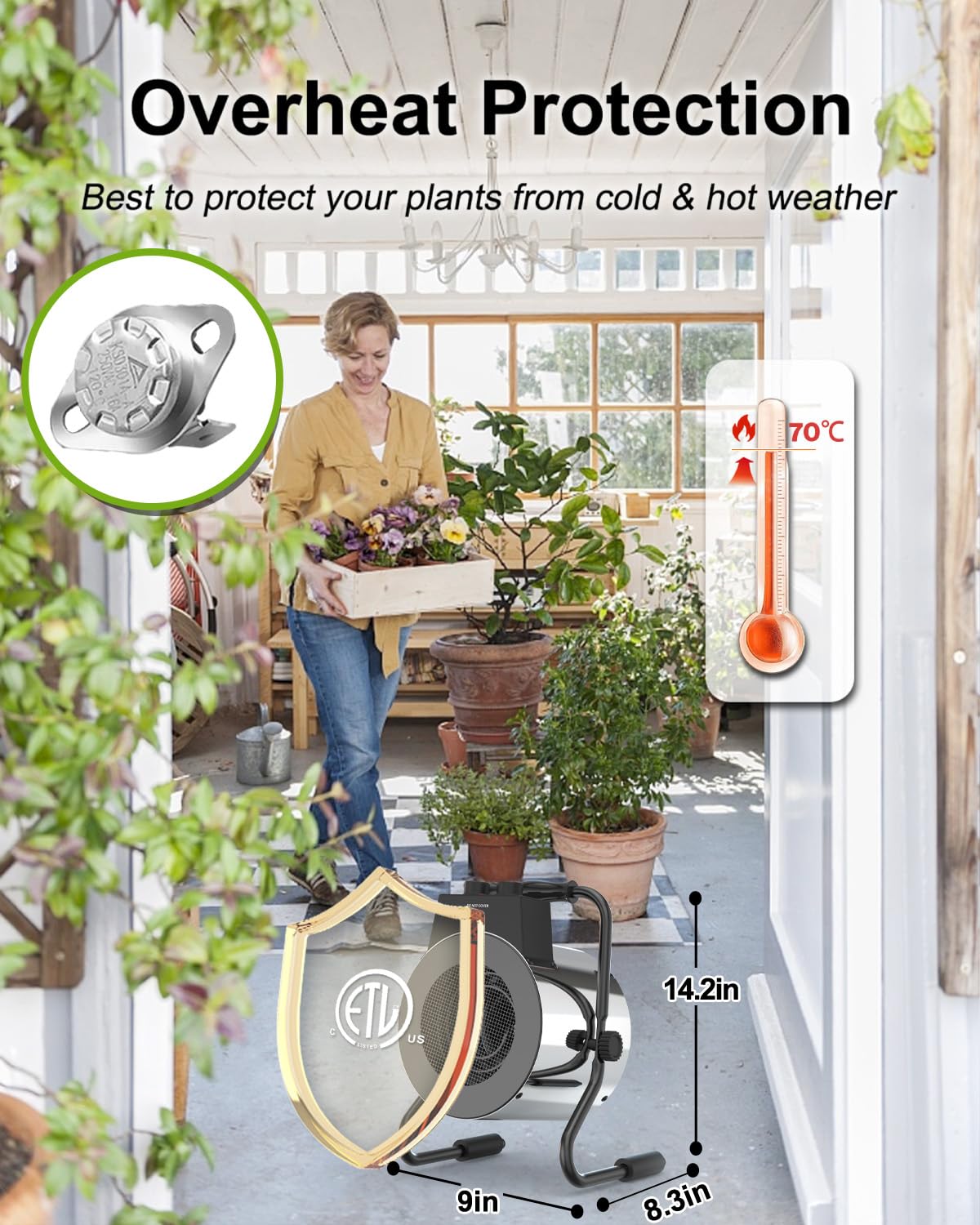 AOBMAXET Electric Greenhouse Heater with Digital Thermostat Controller ...