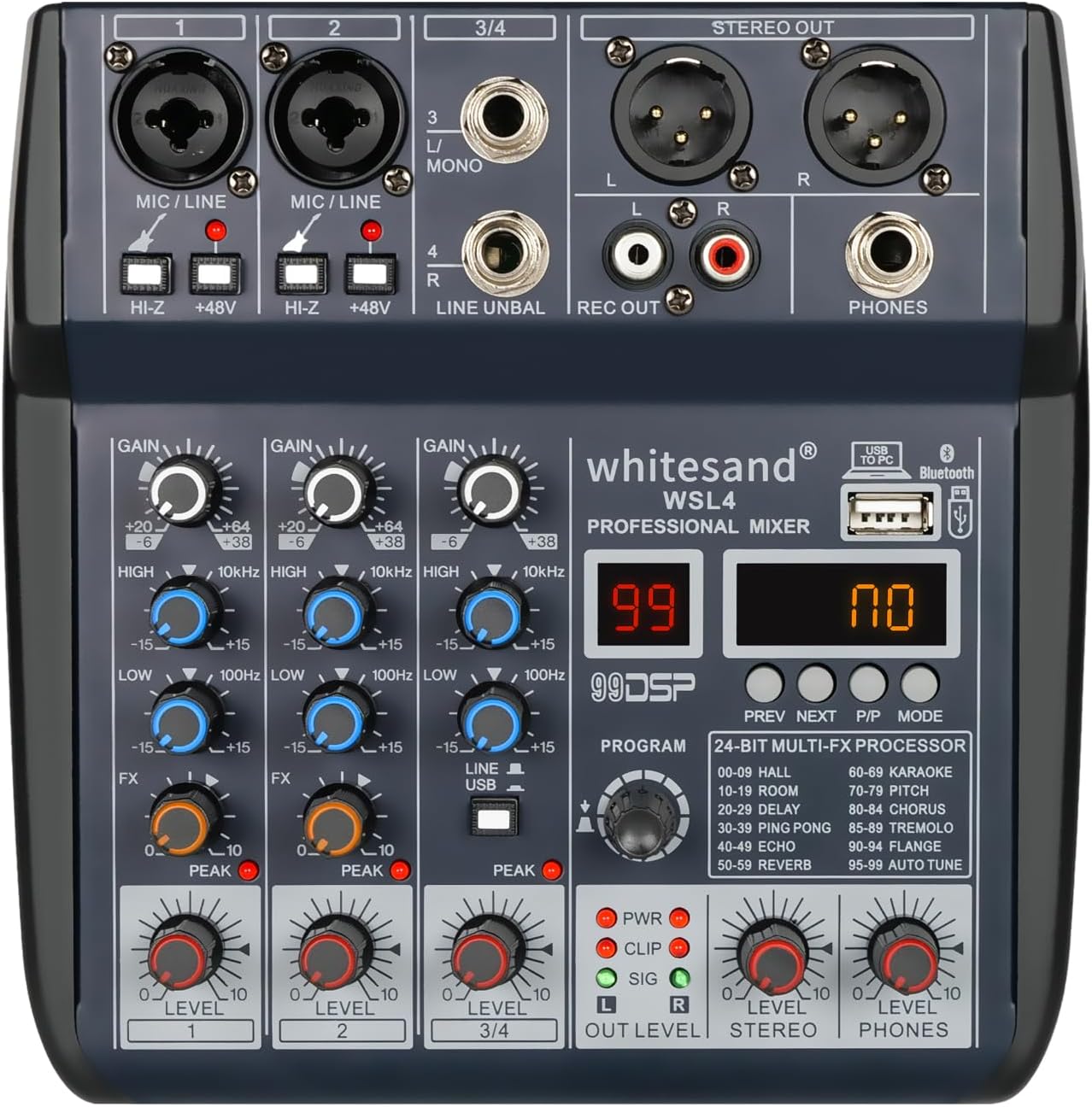 Amazon.com: 4-Channel Audio Mixer, whitesand Compact DJ Mixer Audio ...