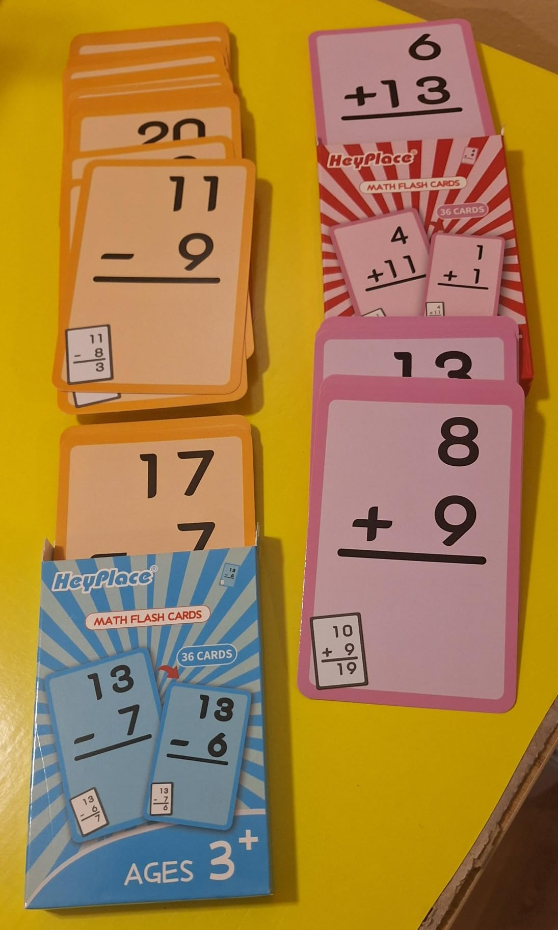 Amazon.com: HEYPLACE 72PCS Math Flash Cards, Addition and Subtraction ...