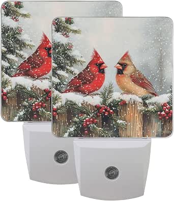 KLUVIO Christmas Winter Red Birds Night Light 2 Pack Dusk to Dawn ...
