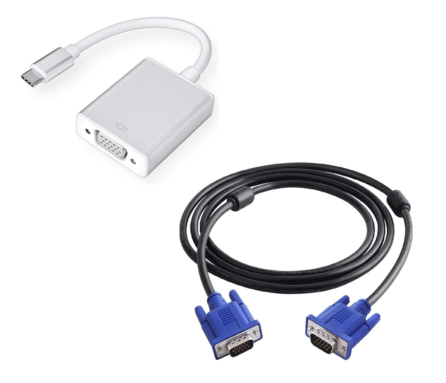 AdzMozi® USB-C to VGA Adapter+1.5 Mtr VGA Cable, USB 3.1 Type C ...