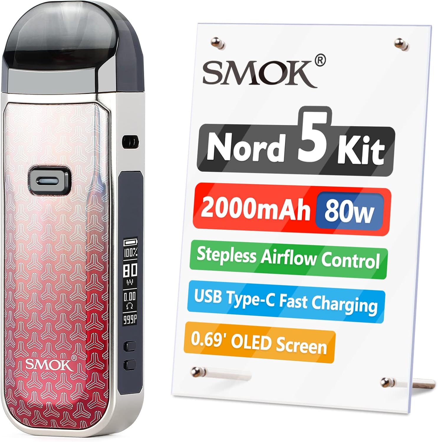 SMOK Nord 5 2000mAh 80W E Cigarettes Vape Starter Kit with 2ml ...