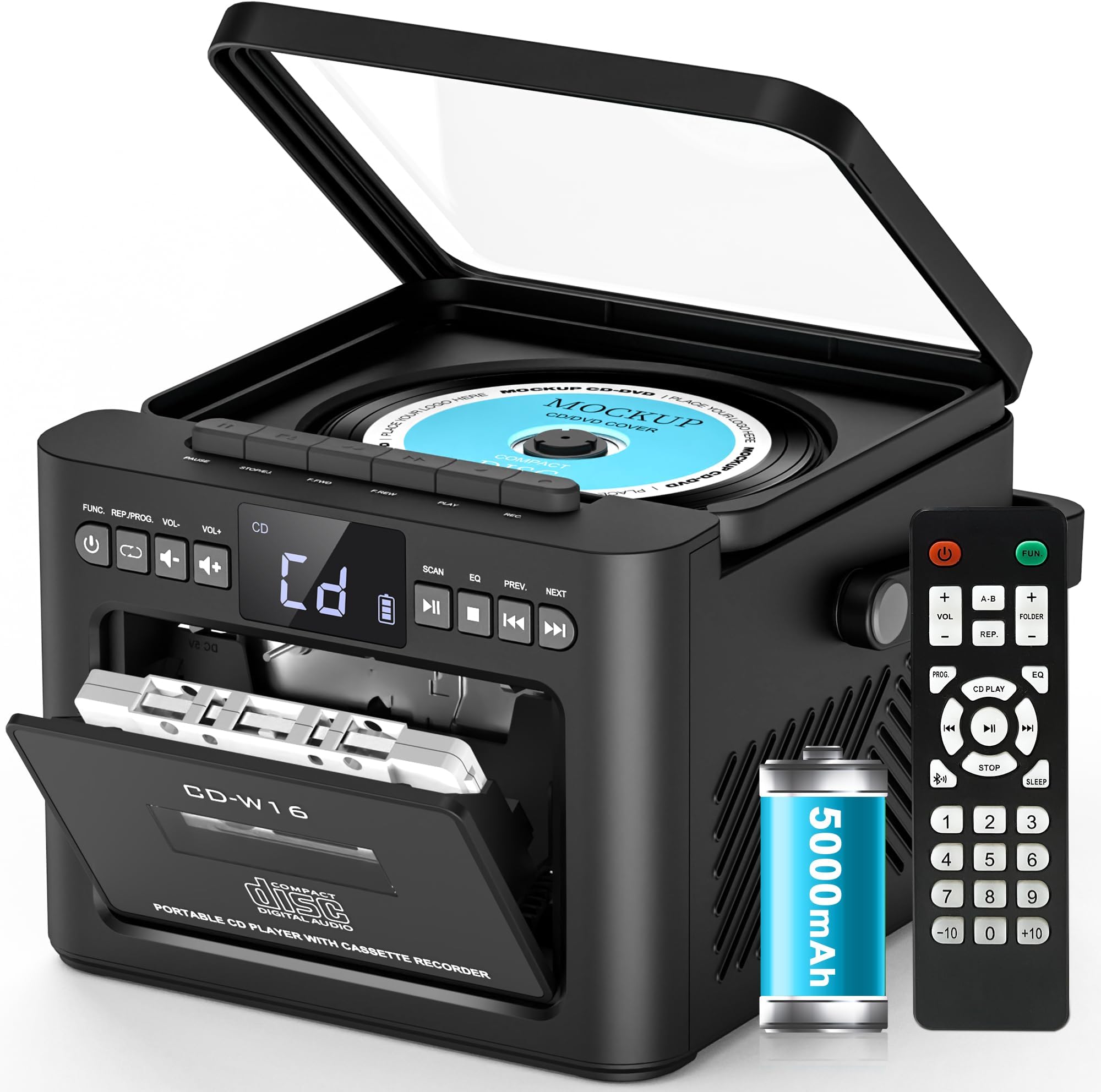 Greadio Boombox - Reproductor de CD y Cassette Con Bluetooth, 5000 mAh ...