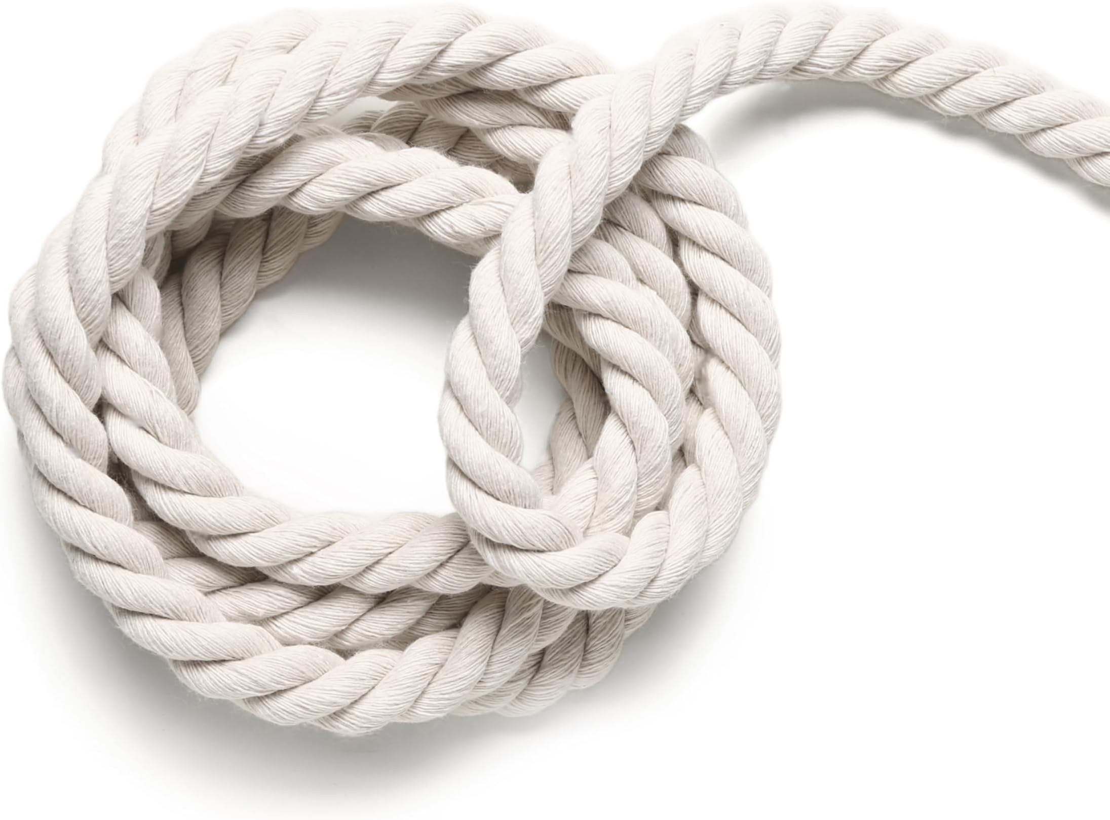 1 Inch x 50 Feet Natural Cotton Rope, 3 Strand Thick Twisted Cotton ...