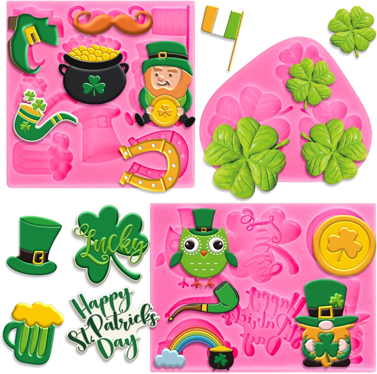 Amazon.com: Whaline 3Pcs St. Patrick's Day Fondant Molds Shamrock Hat ...