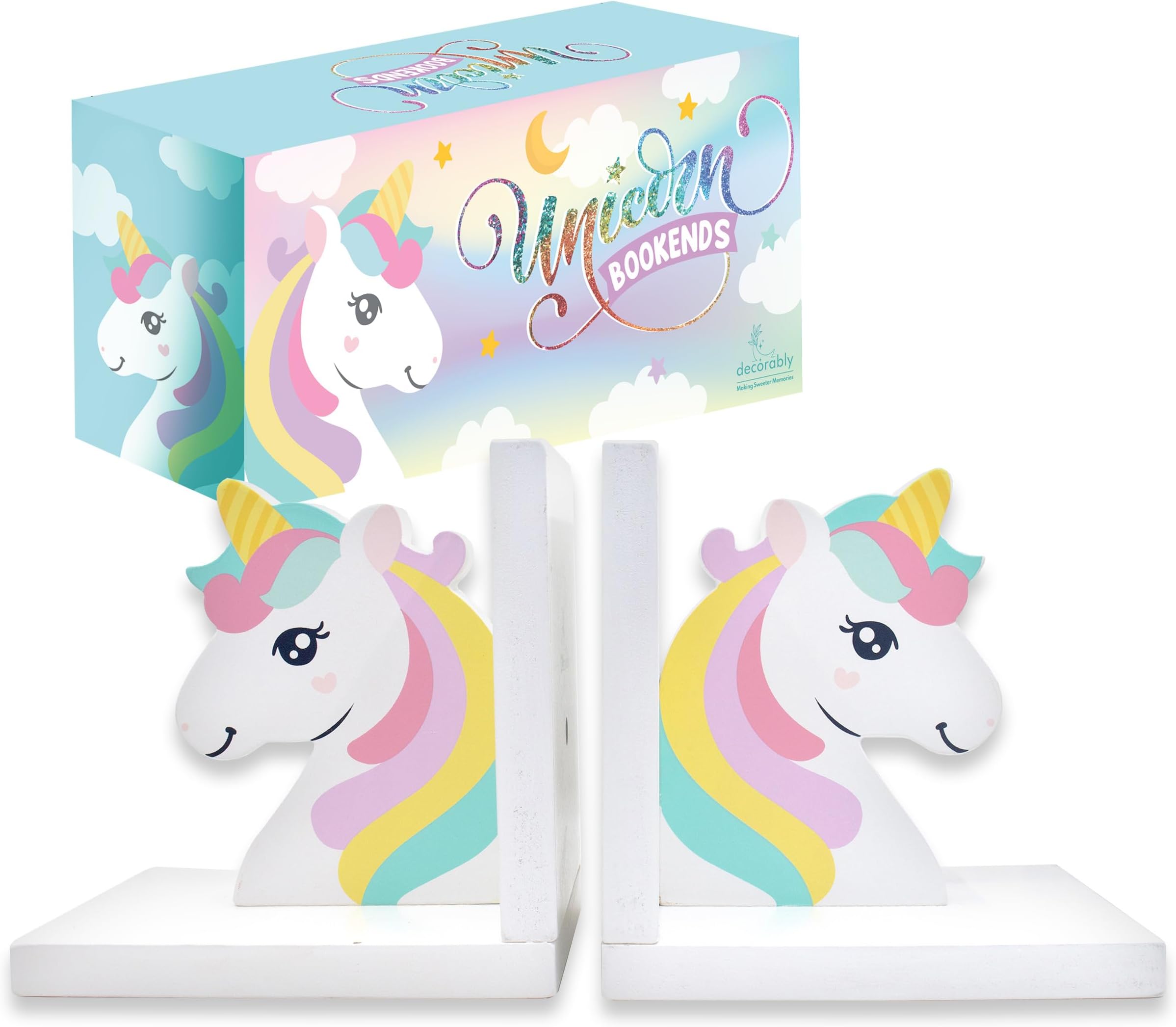 Amazon.com: Minimalist Bookends,Cute Unicorn Bookends,White Bookends ...