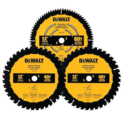 DEWALT Pack of 12-in Saw Blades - 1 x 80 T and 2 x 40 T Blades for ...