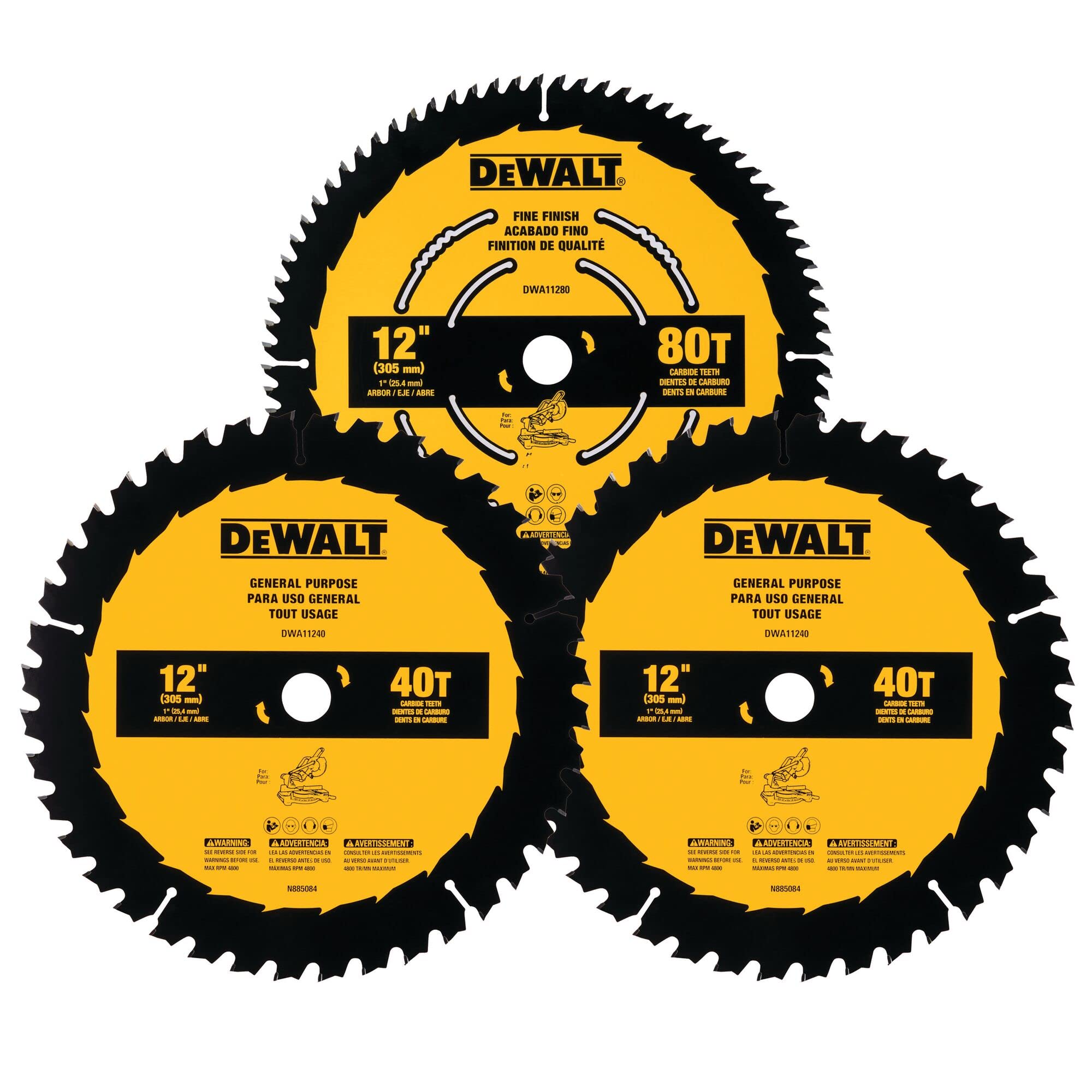 DEWALT Pack of 12-in Saw Blades - 1 x 80 T and 2 x 40 T Blades for ...