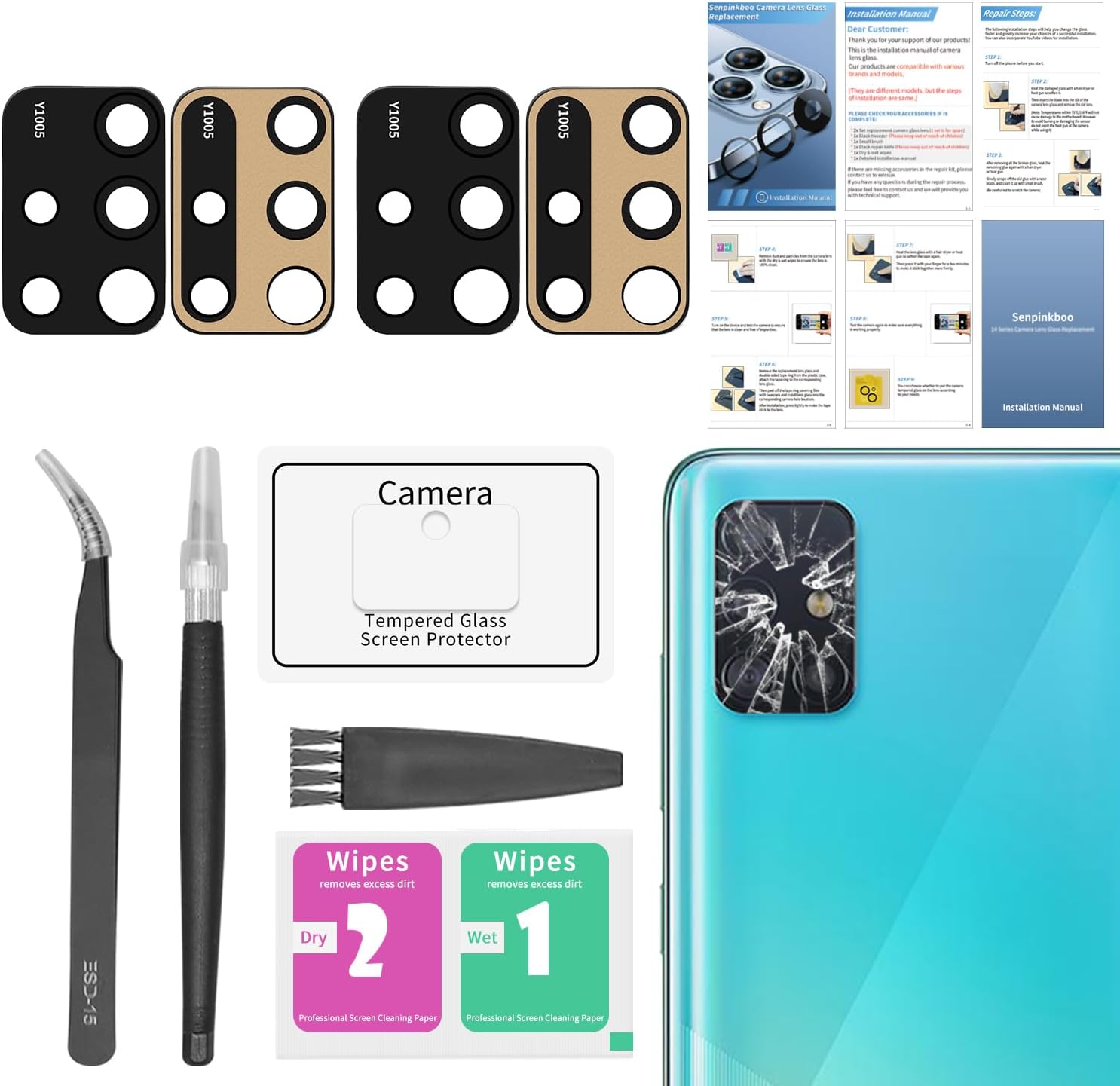Amazon.com: Perzework 2 Sets Back Rear Camera Lens Glass Replacement ...