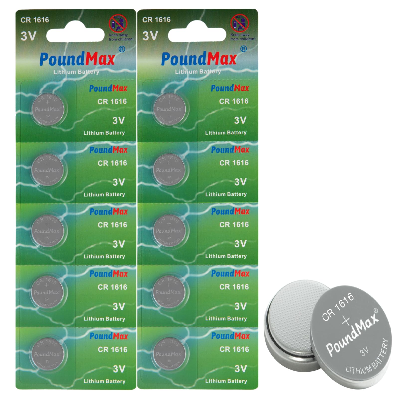 10 x PoundMax 1616 CR1616 DL1616 3V Lithium Coin Cell Batteries: Amazon ...