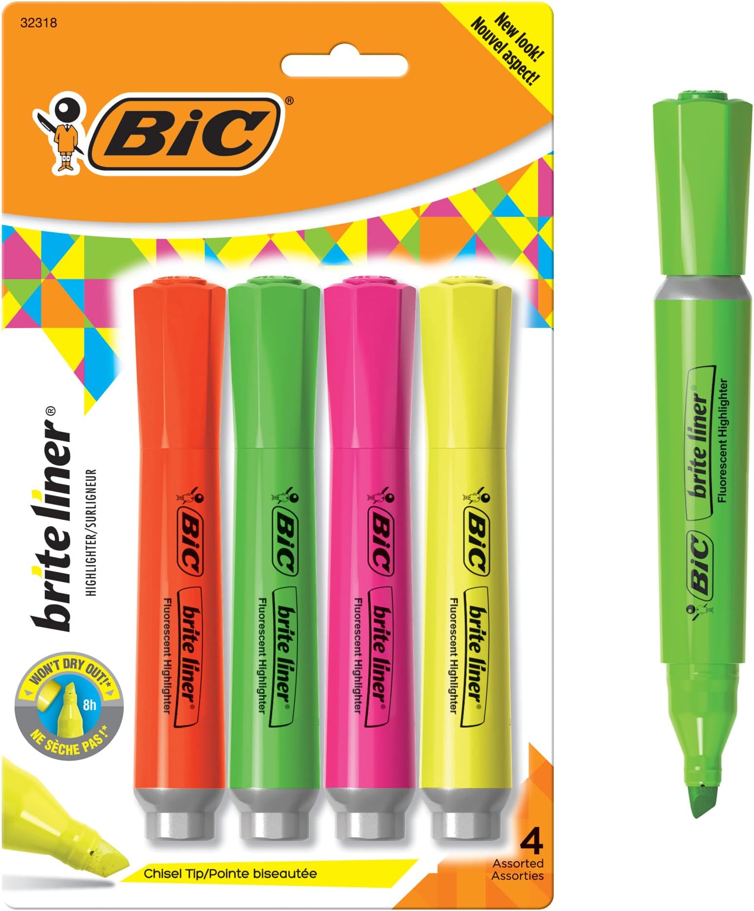 Amazon.com : BIC Brite Liner Highlighters, Chisel Tip, 5-Count Pack of ...