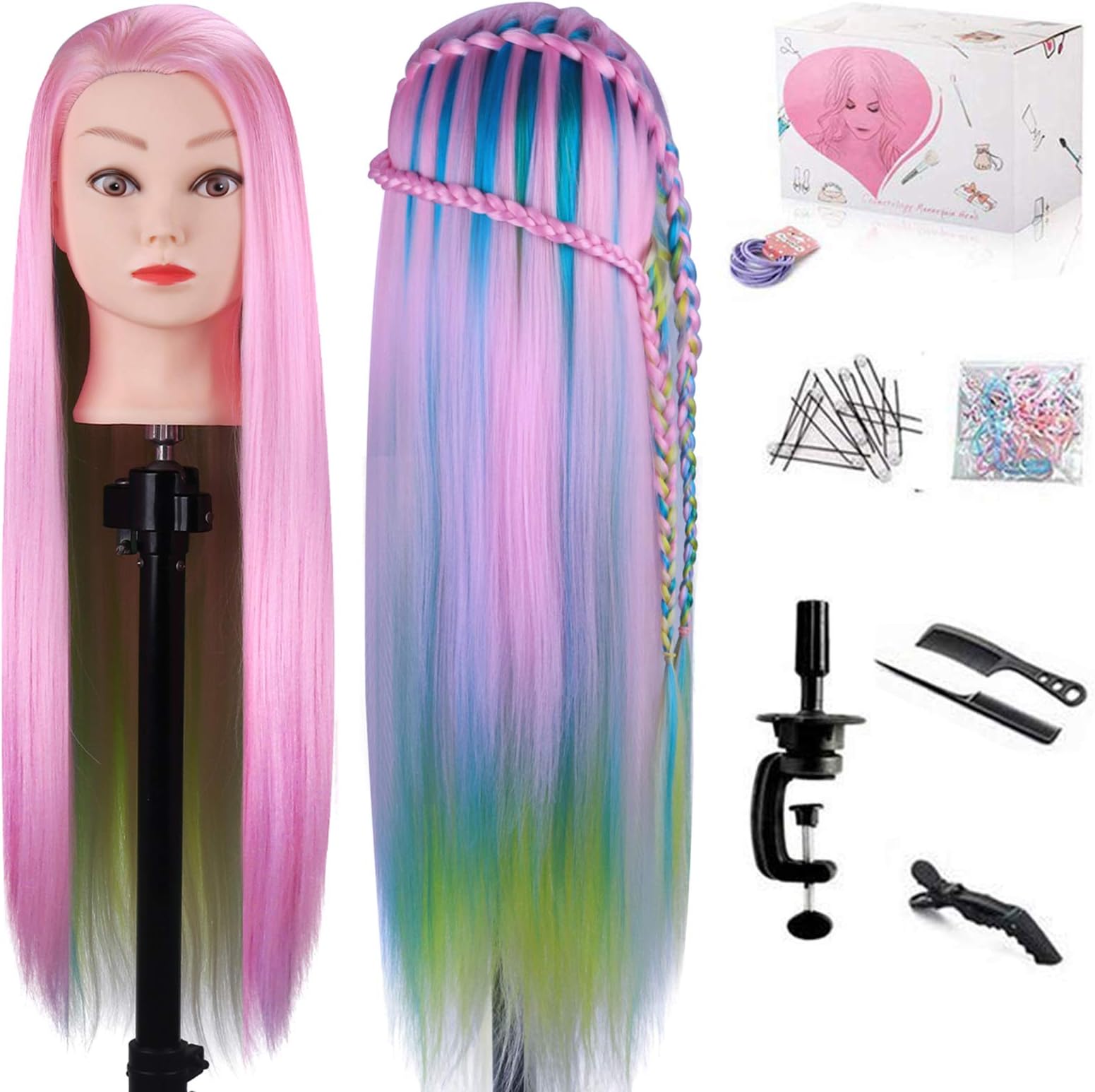 Amazon.com : Beauty Star 29" Colorful Mannequin Head with 100% Syntheic ...