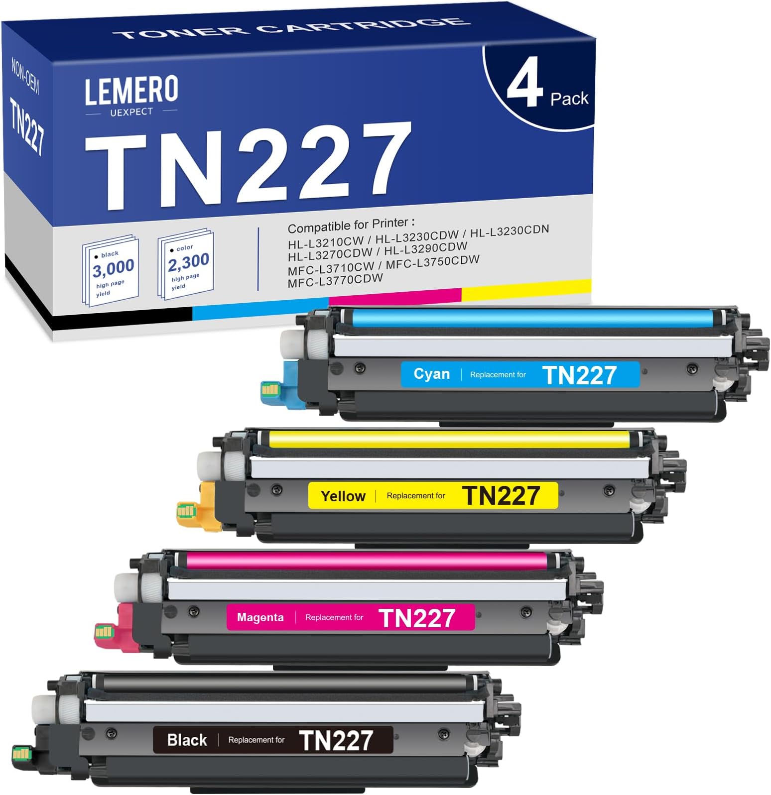 Amazon.com: TN227 TN-227BK/C/M/Y High Yield Toner Cartridge 4 Pack ...